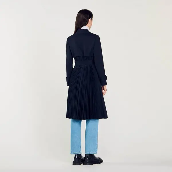 Sandro Trench Coat With Pleated Inset