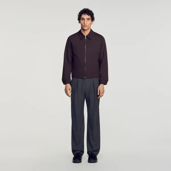 Sandro Cotton Zip Jacket With Classic Collar - Chocolate