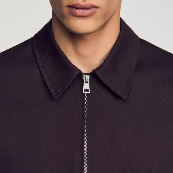 Sandro Cotton Zip Jacket With Classic Collar - Chocolate