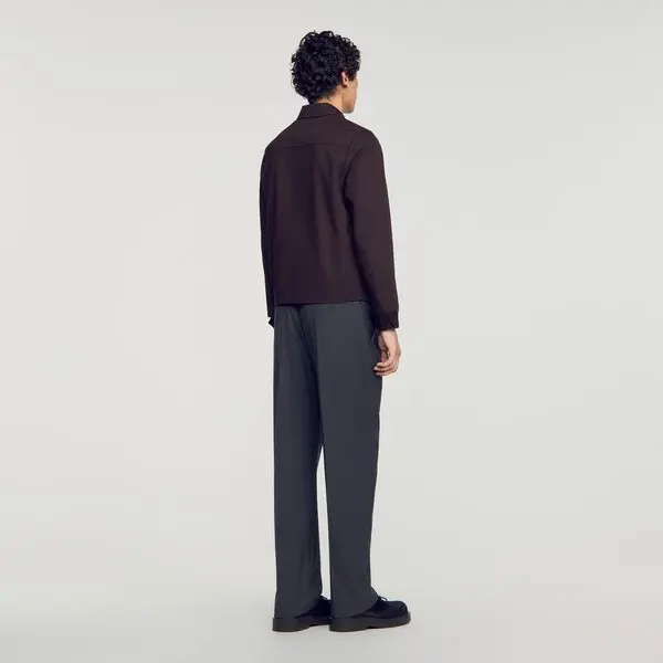 Sandro Cotton Zip Jacket With Classic Collar - Chocolate
