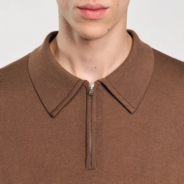 Sandro Knitted Polo Sweater - Caramel
