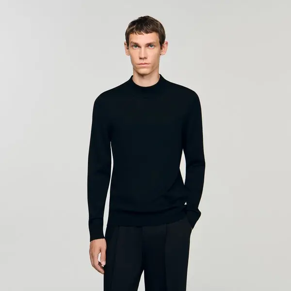 Sandro Wool Mock Neck Sweater - Black