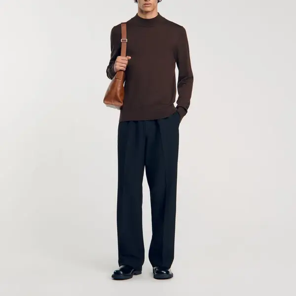 Sandro Wool Mock Neck Sweater - Chocolate