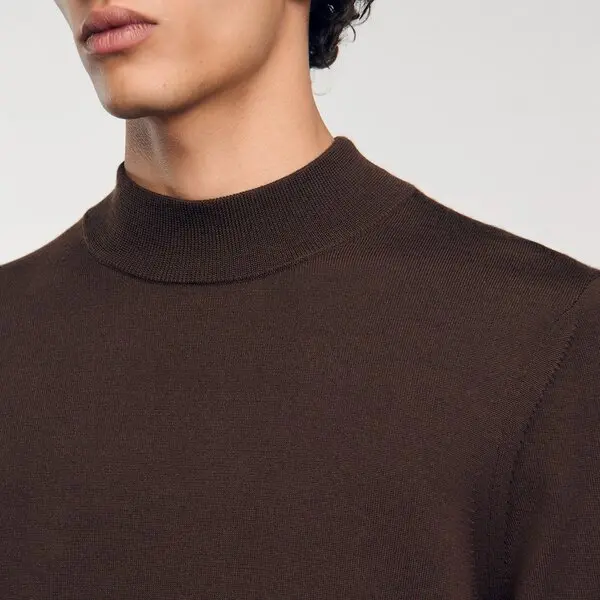 Sandro Wool Mock Neck Sweater - Chocolate