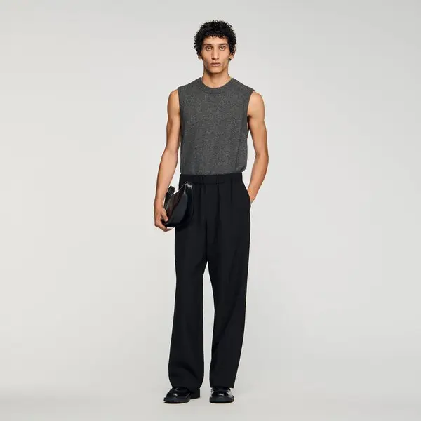 Sandro Wide-leg Jersey Trousers - Black