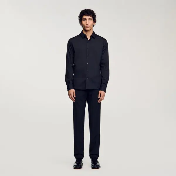 Sandro Fitted Stretch Cotton Shirt - Black