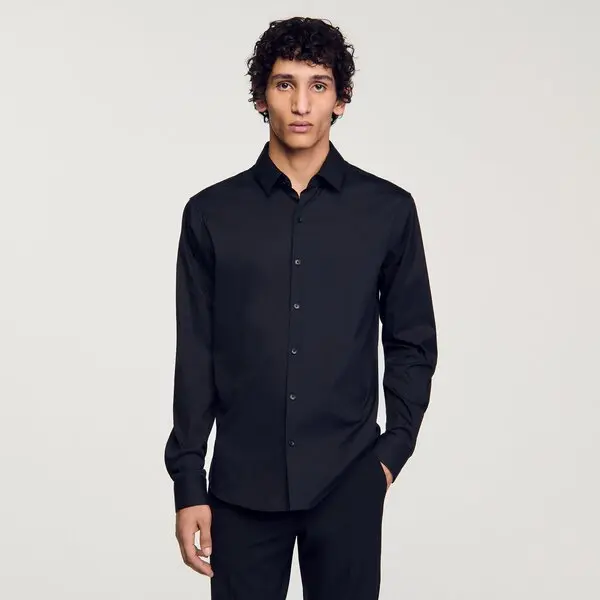 Sandro Fitted Stretch Cotton Shirt - Black