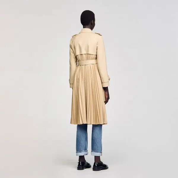 Sandro Pleated Trench Coat - Beige | Editorialist