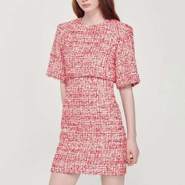 sandro asymmetric tweed dress SANDRO Asymmetric Tweed Mini Dress | Black