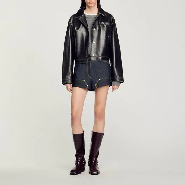 Sandro Distressed Leather Jacket