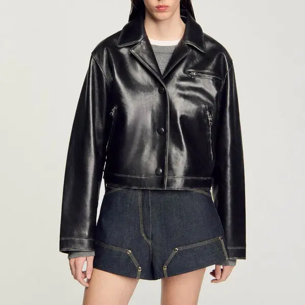 Sandro Distressed Leather Jacket