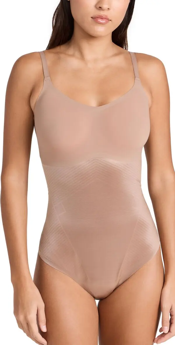 Spanx Shape Invisible Cami Thong Bodysuit - Cafe Au Lait