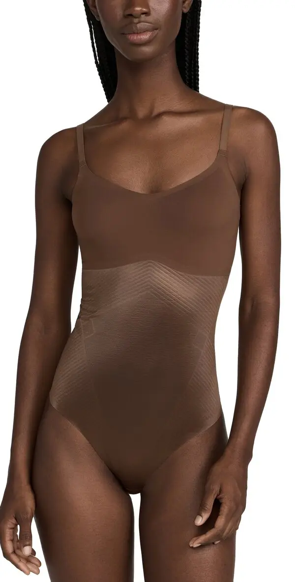 Spanx Shape Invisible Cami Thong Bodysuit - Chestnut Brown