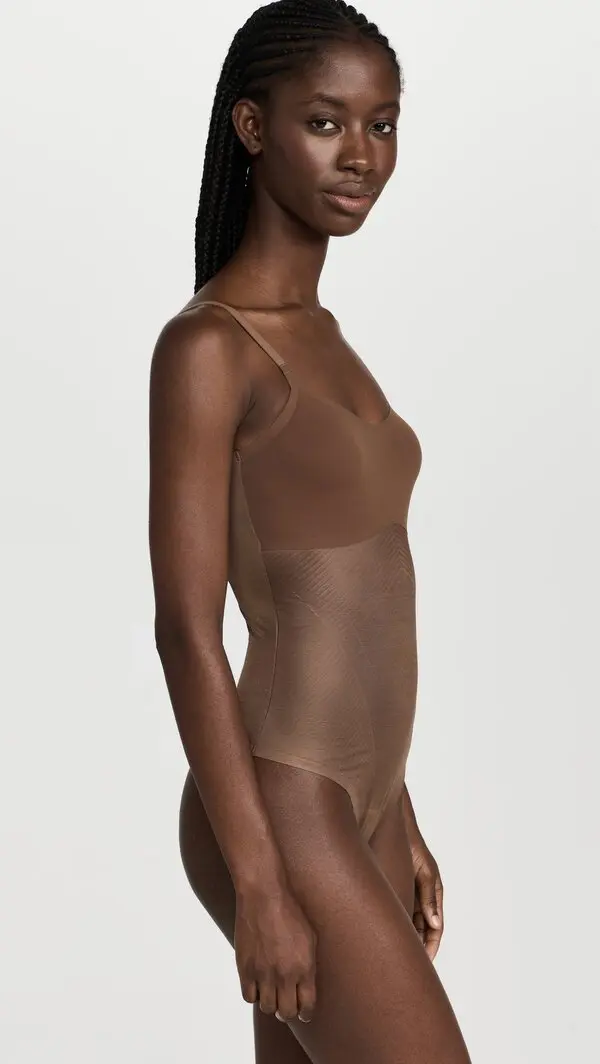 Spanx Shape Invisible Cami Thong Bodysuit - Chestnut Brown