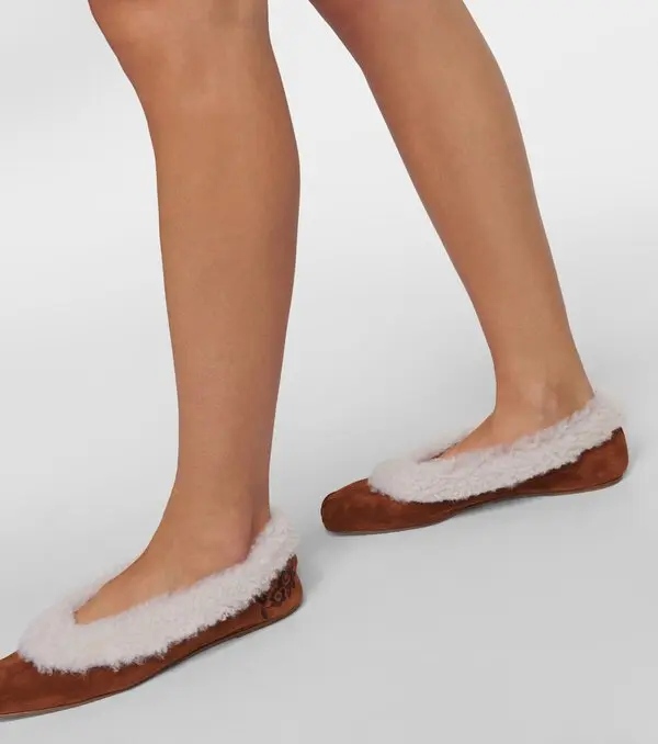 Magda Butrym Embroidered Shearling Ballet Flats