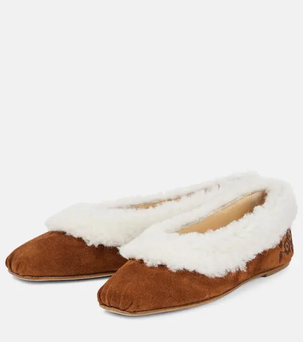 Magda Butrym Embroidered Shearling Ballet Flats