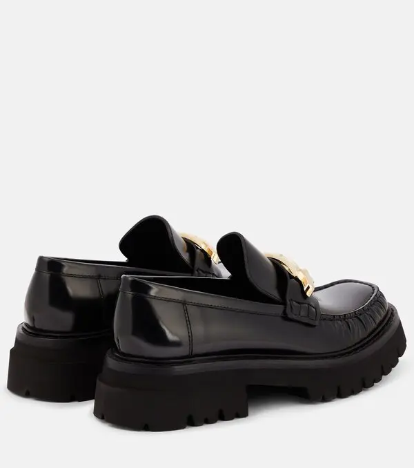FERRAGAMO Embellished Leather Loafers - Black
