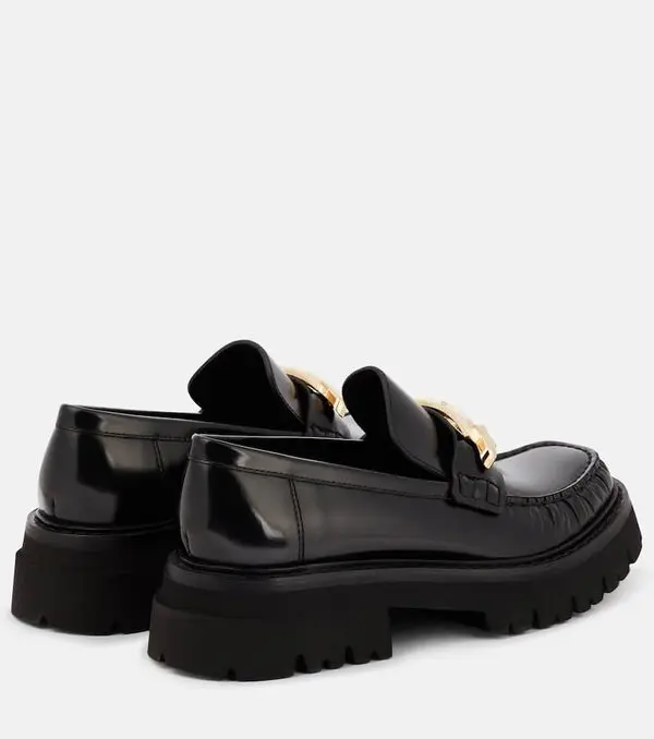 FERRAGAMO Embellished Leather Loafers - Black