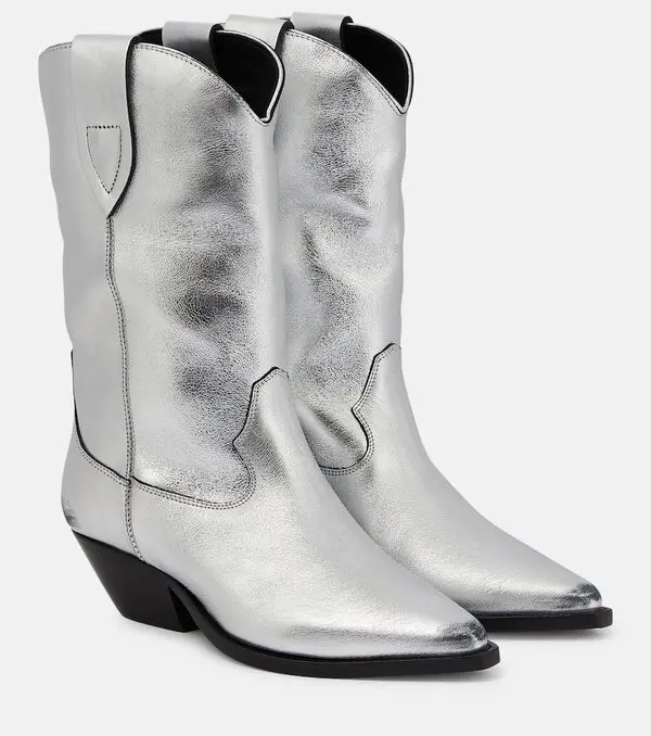 Isabel Marant Étoile Duerto Metallic Leather Cowboy Boots - Silver