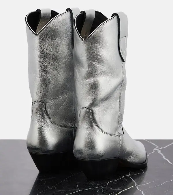 Isabel Marant Étoile Duerto Metallic Leather Cowboy Boots - Silver
