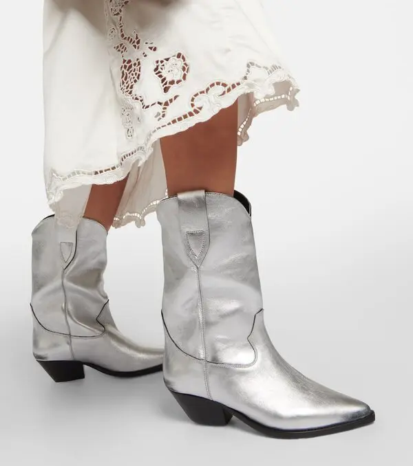 Isabel Marant Étoile Duerto Metallic Leather Cowboy Boots - Silver