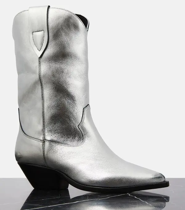 Isabel Marant Étoile Duerto Metallic Leather Cowboy Boots - Silver