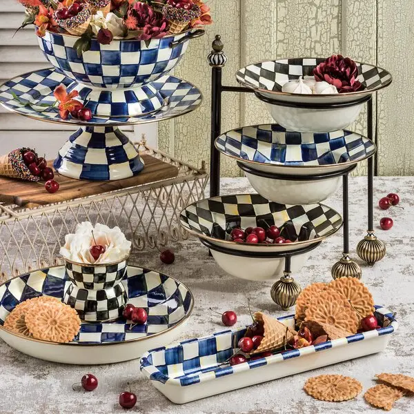 MACKENZIE-CHILDS Royal Check Enamel Salad Serving Set