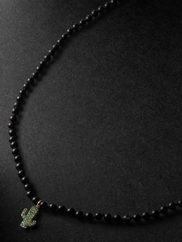 Ileana Makri Gold, Onyx, And Tsavorite Beaded Pendant Necklace - Black