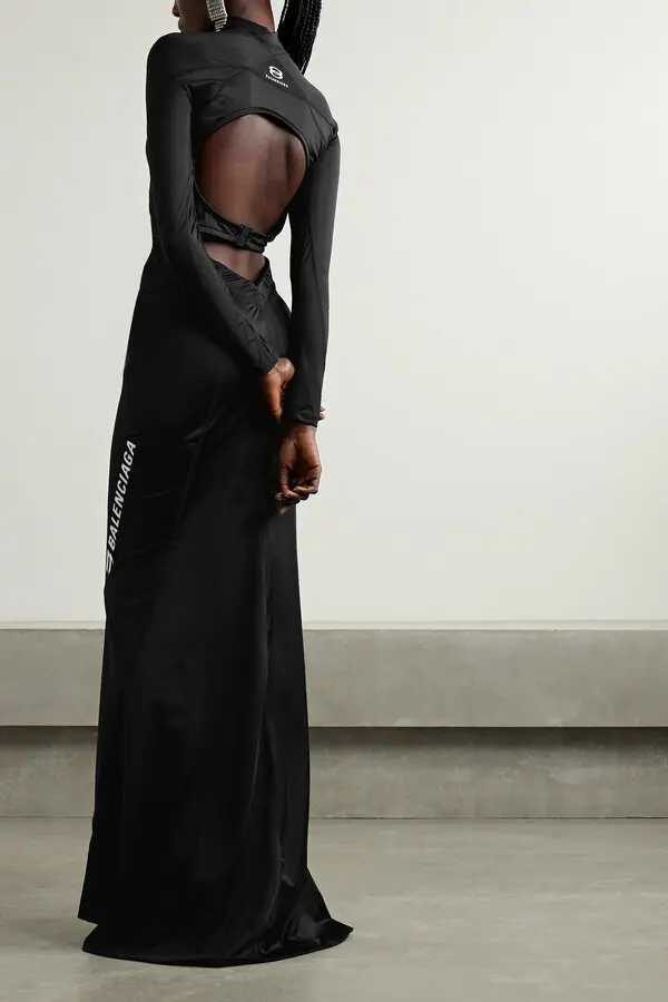 Balenciaga Printed Open-back Stretch-jersey Turtleneck Gown