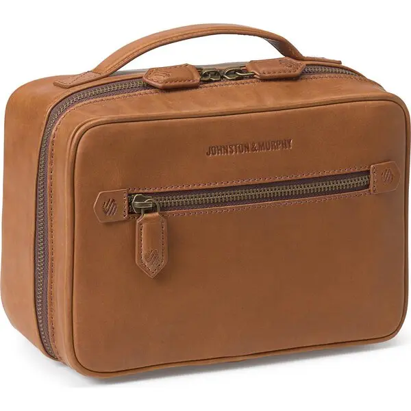 Johnston & Murphy Rhodes Leather Dopp Kit - Tan Full Grain