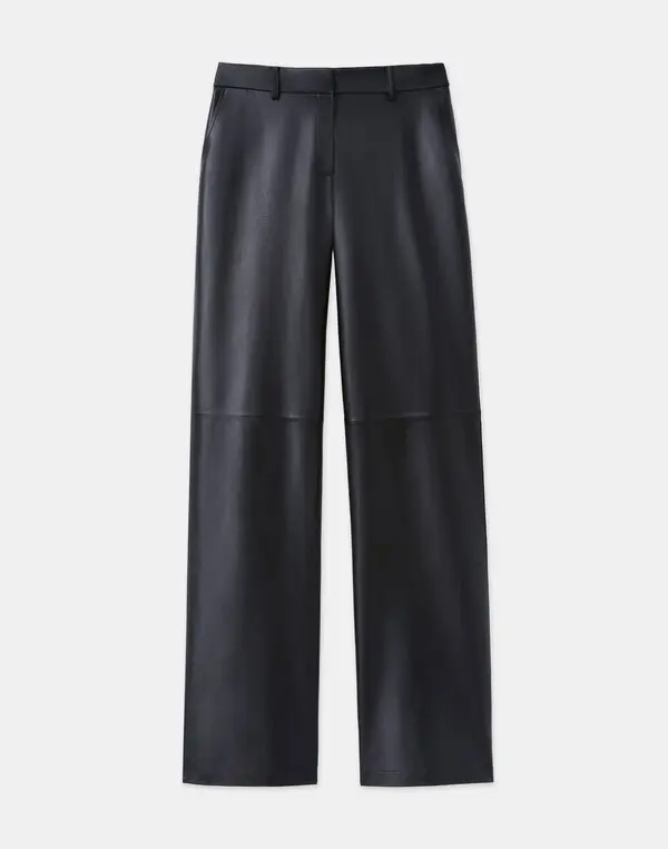 Lafayette 148 New York Nappa Leather Mid-rise Straight-leg Pants - Black