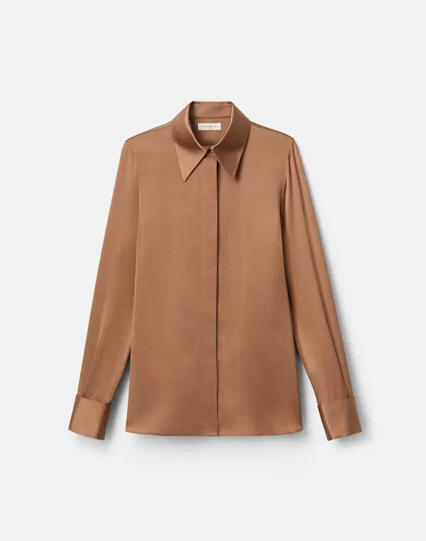 Lafayette 148 New York Silk Charmeuse French Cuff Blouse - Vicuna