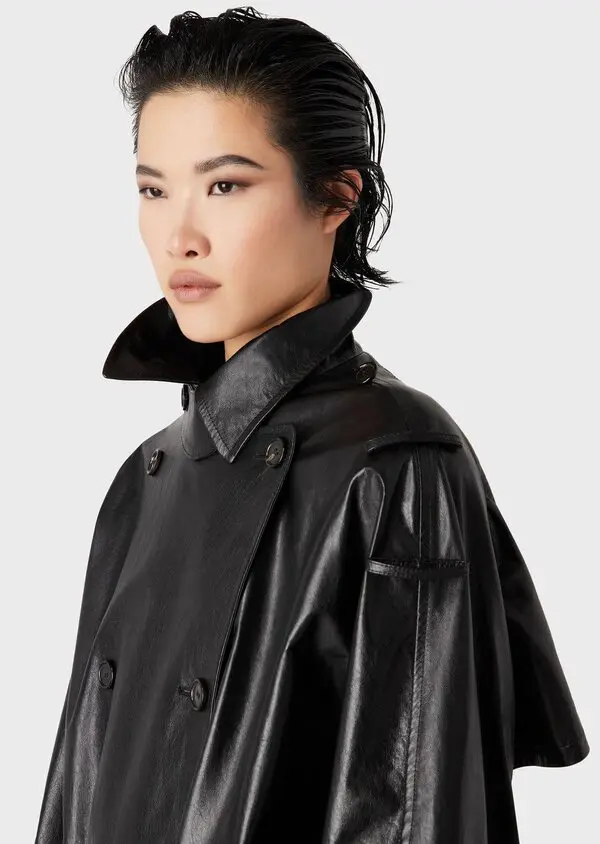 Giorgio Armani Double-Breasted Nappa Leather Oversized Trench Coat
