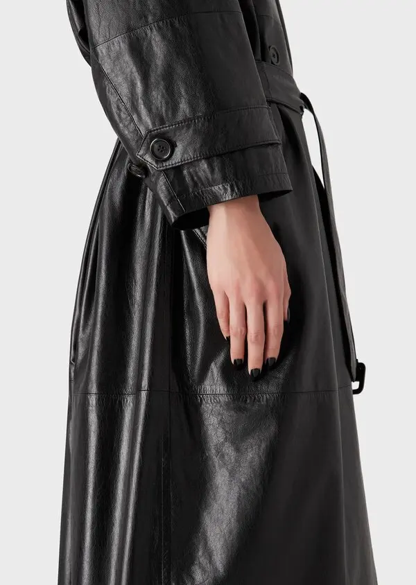 Giorgio Armani Double-Breasted Nappa Leather Oversized Trench Coat