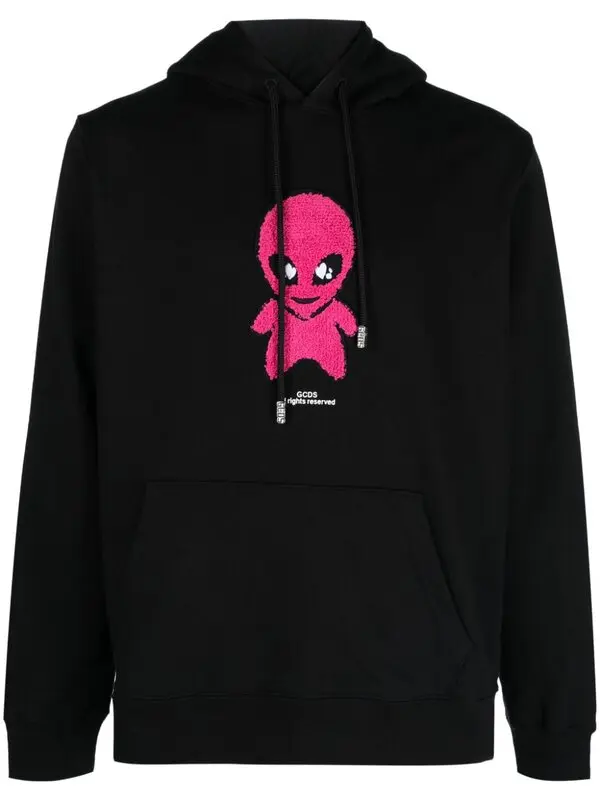 Gcds Alien-patch Cotton Hoodie - Black