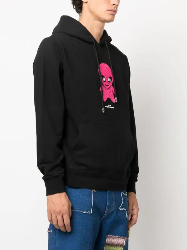 Gcds Alien-patch Cotton Hoodie - Black