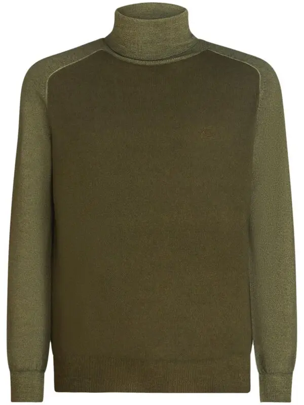 Etro Pegaso-embroidered Roll-neck Jumper - Green