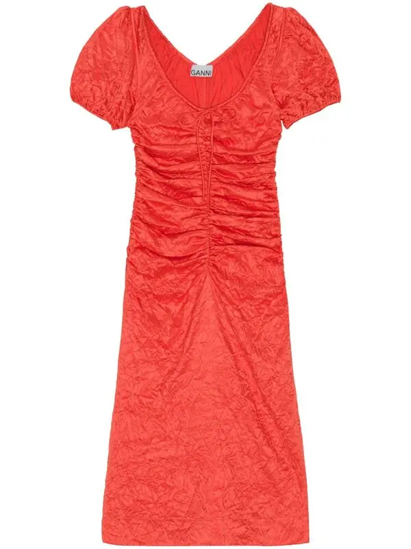 GANNI Ruched Midi Dress