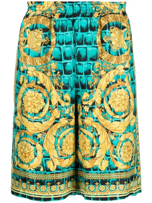 Versace Baroccodile-print Silk Shorts - Black
