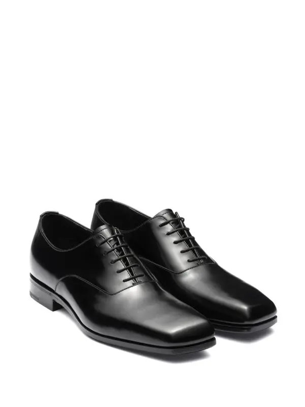 Prada Square-Toe Leather Oxford Shoes In Black - 15% Off
