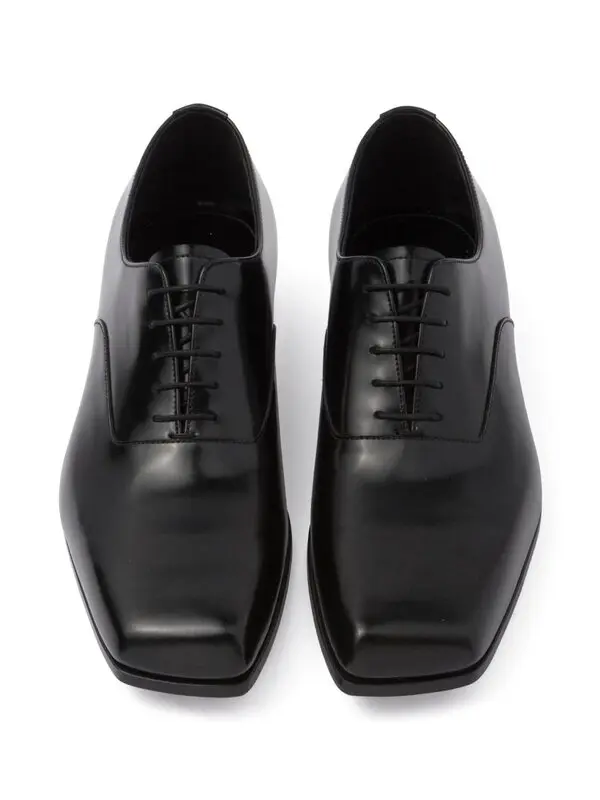 Prada Square-Toe Leather Oxford Shoes - Black | Editorialist
