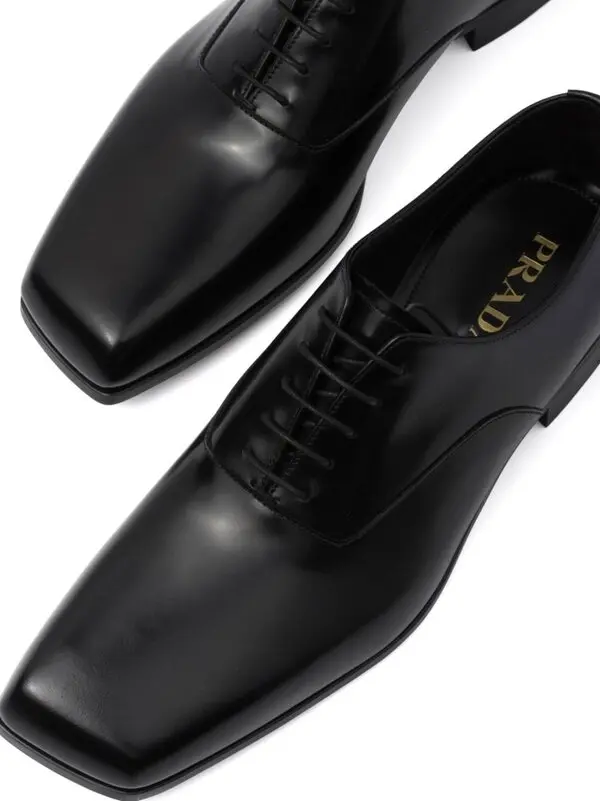 Prada Square-Toe Leather Oxford Shoes - Black | Editorialist