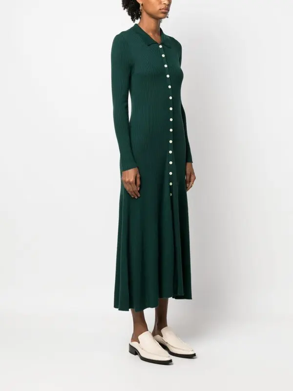 polo ralph lauren pleated wool ribbed-knit midi dress In Green - 74% Off Maxi dress