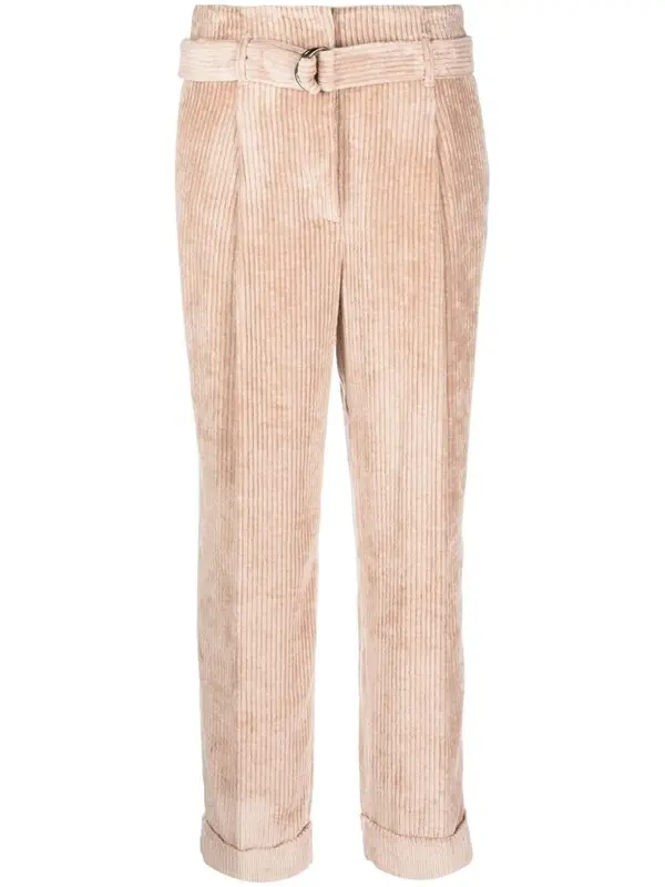 Peserico Paperbag Belted-waist Corduroy Trousers - Brown