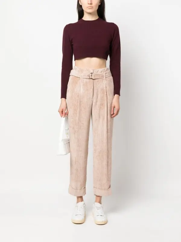 Peserico Paperbag Belted-waist Corduroy Trousers - Brown