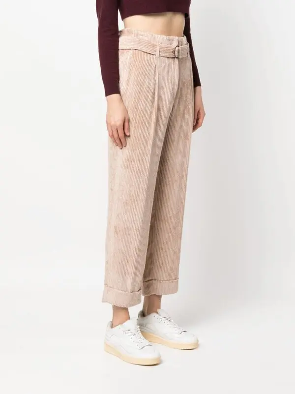 Peserico Paperbag Belted-waist Corduroy Trousers - Brown