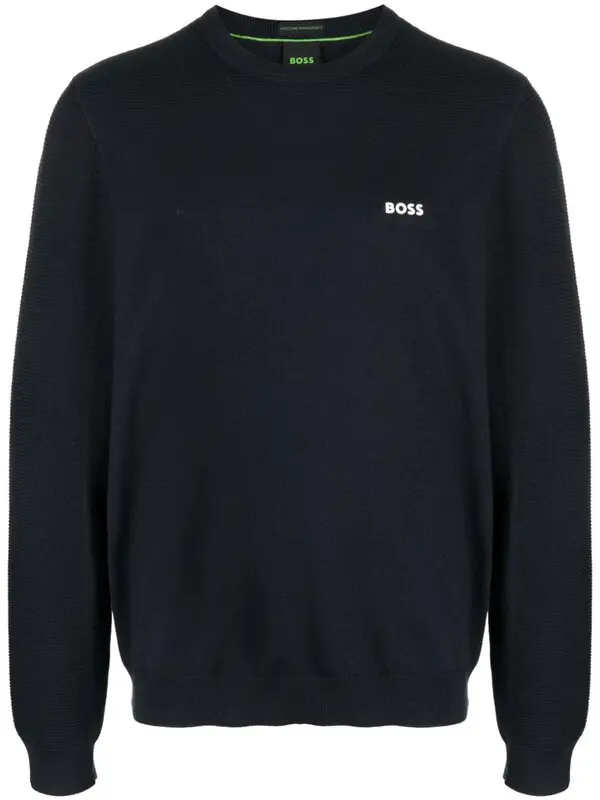 BOSS Logo-patch Round-neck Jumper - Blue