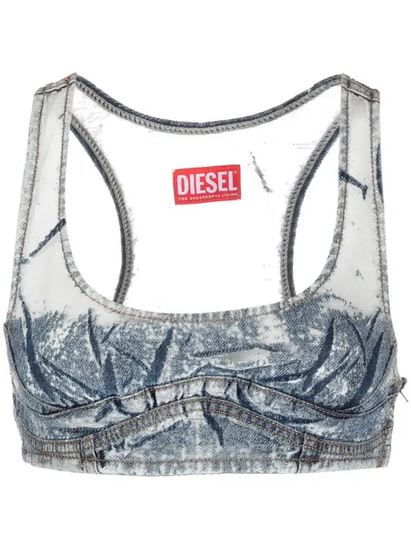 DIESEL Denim Patchwork Mesh Top