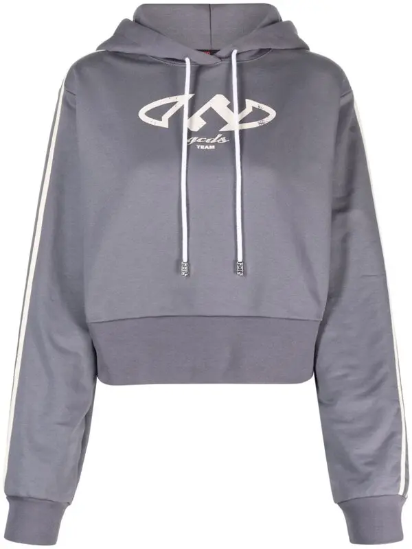 Gcds Logo-print Drawstring Hoodie - Grey
