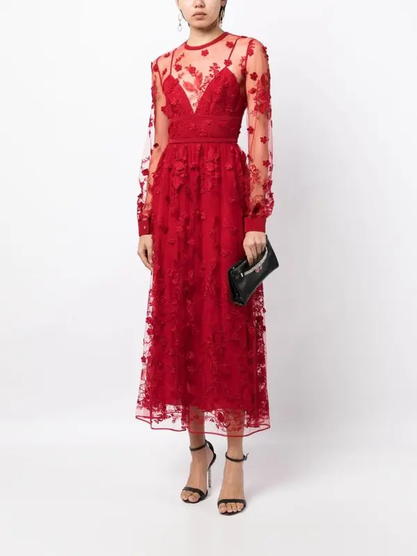 sachin and babi light blue dress Elie Saab Embroidered Tulle Midi Dress | Neutrals